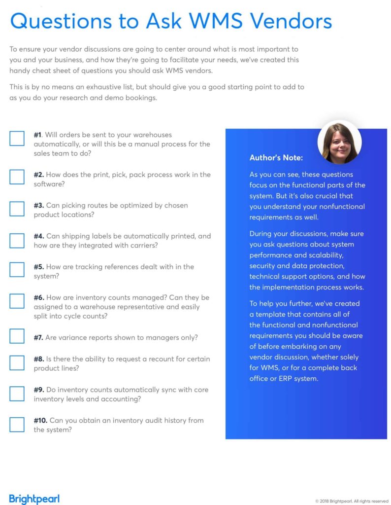 10 Questions to Ask Prospective WMS Vendors [Checklist] - Brightpearl
